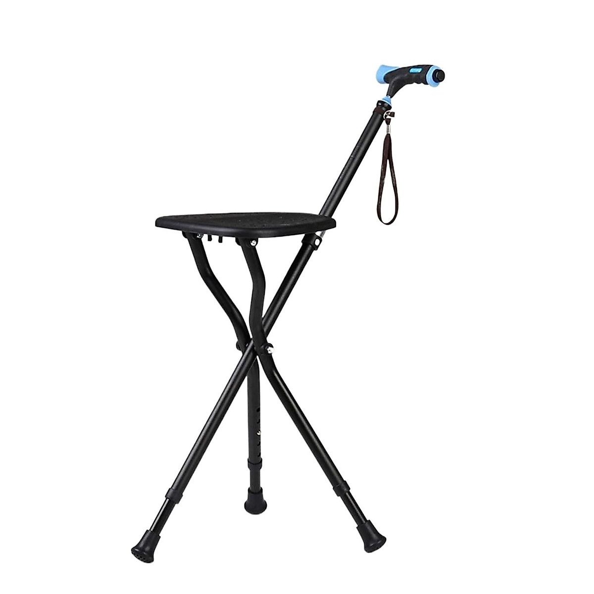 Walking Stick with LED Light, Foldable, Three-Legged Cane Chairs for Adults, Portable, T-Grip, Anti-Slip, Lightweight, for Disabled, Elderly, Aluminum Alloy (Size : Black)