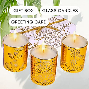 Aromatherapy Candles Gift Set | Strawberry Parsley, Persimmon & Eucalyptus Bergamot Soy Candles Set | Decorative Gold Scented Candles Gift for Women | Birthday Gift Candles | Candle Gifts for Home