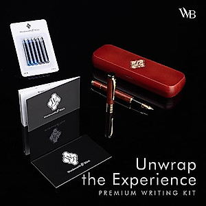 Wordsworth & Black's Fountain Pen Set, Luxury Bamboo Wood - Medium Nib, Gift Case; Includes 6 Ink Cartridges, Ink Refill Converter -Journaling, Calligraphy; Drawing, Smooth Writing [Rosewood]