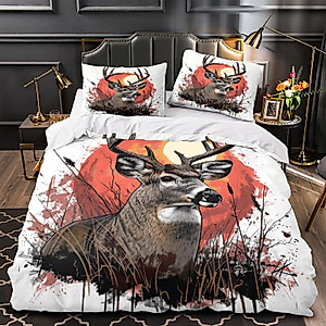 ERGTT Deer Comforter Covers Quilt Cover Duvet Cover for Boys Girls 3D Printed Animals Soft Microfiber Bedding Set with Zipper Closure with Pillow Cases 3 Pieces Queen（228x228cm）