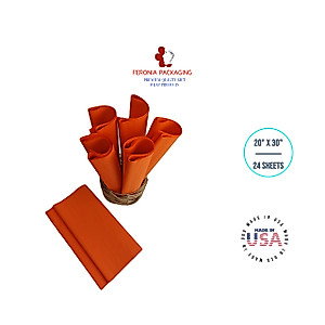 Orange Tissue Paper Squares, Bulk 24 Sheets, Premium Gift Wrap and Art Supplies for Birthdays, Holidays, or Presents by Feronia packaging, Large 20 Inch x 30 Inch