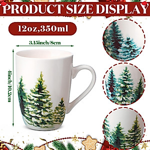 Suttmin 4 Pcs Christmas Tree Ceramic Mugs 12 oz Holiday Coffee Mugs Set Merry Christmas Coffee Mugs Green Tree Stackable Drinking Cups White Tea Cups for Coffee Milk Tea Hot Cocoa Xmas Winter Gifts