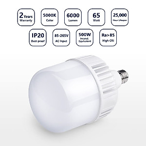 400W-500W Equivalent LED Light Bulb,6000 Lumen 5000K Bright Daylight White Bulbs,High Lumen E26/E27 Medium Base for Outdoor Indoor Garage Warehouse Workshop Factory Street Backyard Large Area