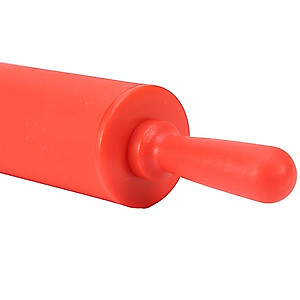 Non-Stick Silicone Rolling Pin Dough Rollers for Baking and Rolling Dough with Wooden Handle for Home Kitchen Children Cake 9 Inch(Red)