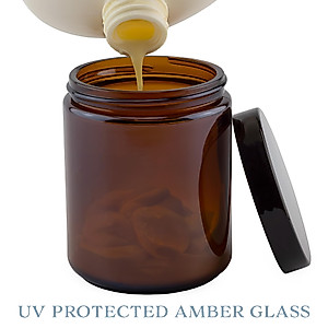 Cornucopia 8oz / 9oz Amber Glass Jars (6-Pack); Straight Sided Cosmetic Jars, Great for Body Butter, Creams, Stash Jars, Etc.