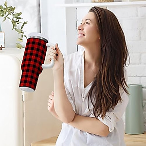 MCHIVER Black Red Buffalo Plaid Tumbler with Lid and Straw 40 oz Insulated Water Bottle Leakproof Water Tumblers for Water Coffee Tea