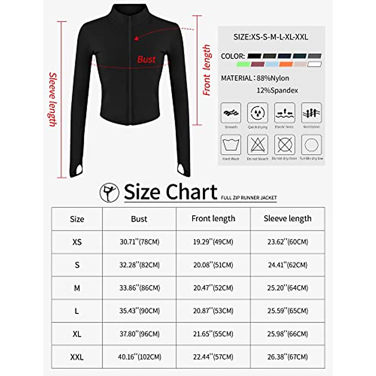 Gihuo Women's Athletic Full Zip Lightweight Workout Jacket with Thumb Holes (Black01, Medium)