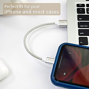 pengo Short Lightning Cable, USB Cable with Lightning Connector, Apple MFi Certified Charger and Sync/Data for iPhone 12/11/X/8/8 Plus 7/7 Plus,Double-Braided Nylon (0.66 ft / 8 in / 0.2 m)(Silver)