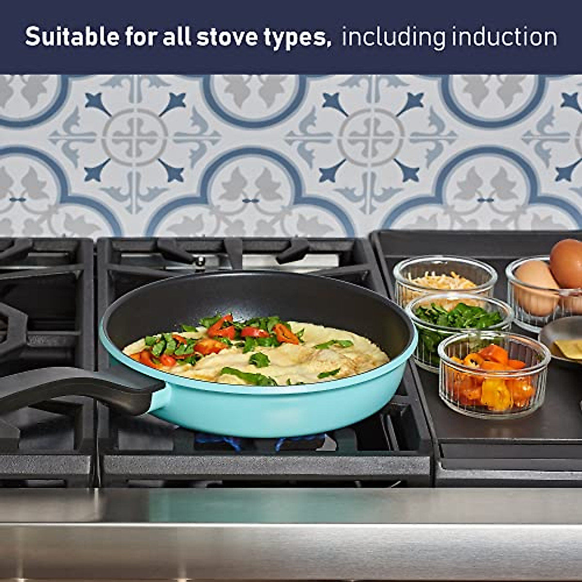 Bergner - Retro Cookware - Pots and Pans Set Nonstick - Induction Cookware - 10 Piece Pan Set - 8"/10" Fry Pans, 1.3qt Saucepan, 2.5qt Saucepan, 2.5qt Sautepan with Lids, 7qt Dutch Oven - Red