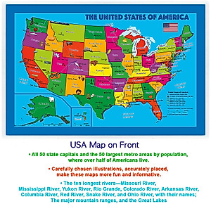 Natural Learning Children's Placemat (One 4-in-1 Alphabet, Numbers, Shapes, Colors and One USA/USA Centered World (2 Pack))