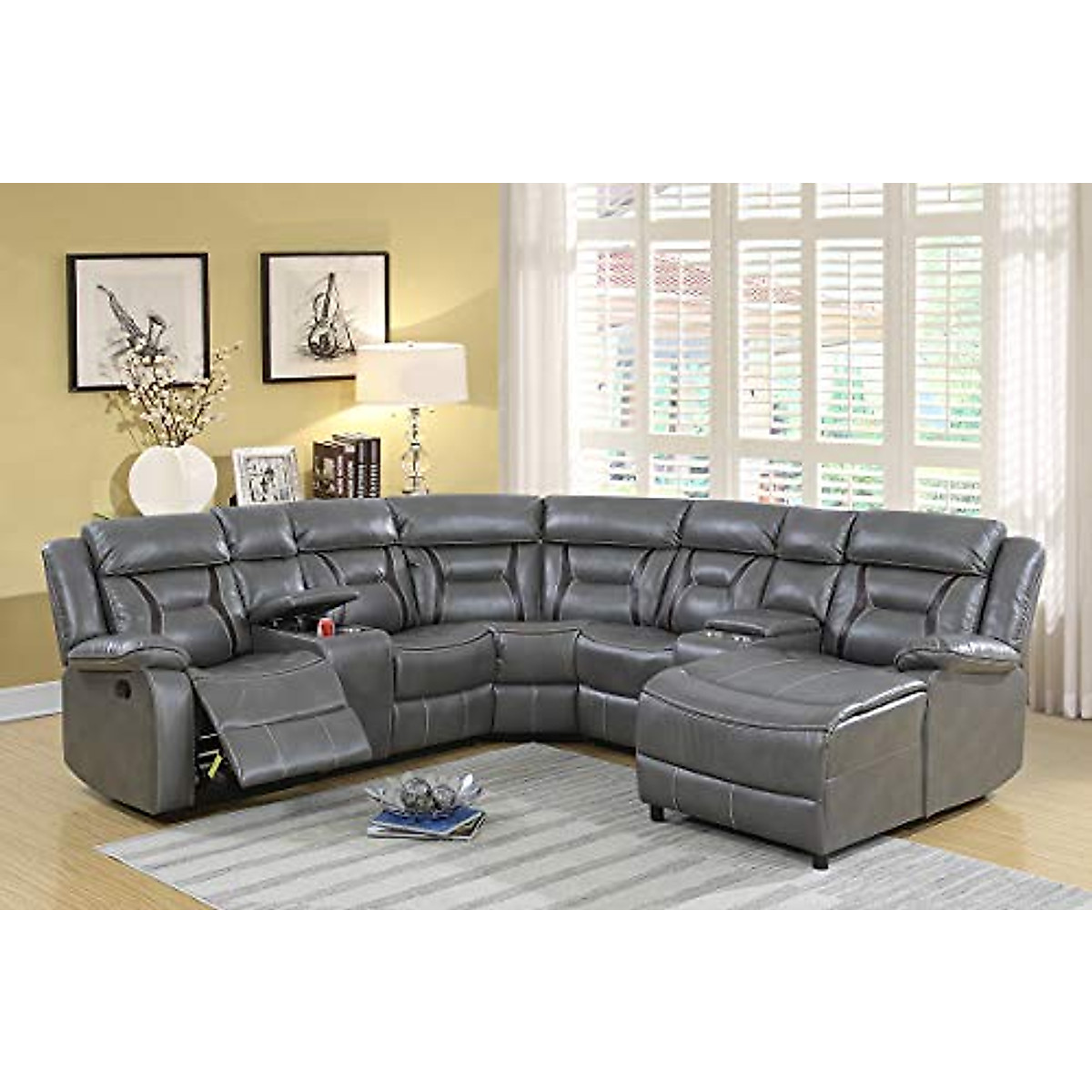 Hollywood Decor Cerignola Motion Reclining Sectional Upholstered in Grey Gel Leatherette