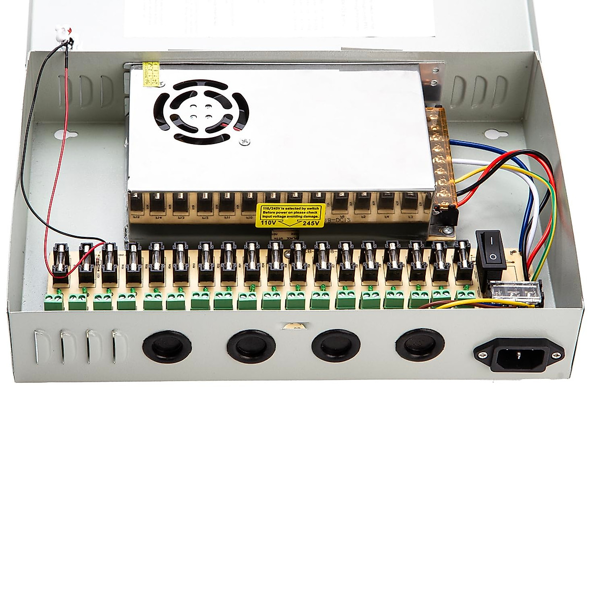 Xenocam 18 Channel Port 12V DC 20 Amp Amper with Glass Tube Fuse Distributed Power Supply Box for CCTV DVR Security System and Camera or Cameras
