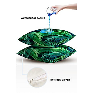 Outdoor Waterproof Pillow Covers for Patio Furniture Tropical Plants Decorative Throw Pillow Cover Monstera Leaf Pillowcases Set of 2 Cushion Case for Sofa Couch Chair Home Decor 18 x 18 in