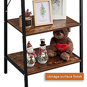 ALIMORDEN Heavy Duty Retro Ladder Shelf, 5 Tier Industrial Bookshelf with Wood Pattern , 21.6 x 15.3 x 67 Inches, Rustic Brown