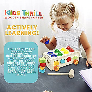KIDSTHRILL 22 Pcs Set Wooden Shape Sorter Toy for Toddlers, & Pound A Ball Toy 12 Shapes 8 Balls 2 Hammers Montessori Gift Toys for 2 3 4 Years Old Boys & Girls Fine Motor Skills Toddler Toy