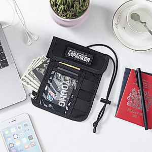 EXCELLENT ELITE SPANKER Passport Holder Nylon Neck Pouch RFID Blocking Travel Neck Wallet ID Card Organizer Pouch with Neck Lanyard(Black)