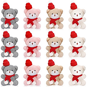 Jexine 12 Pcs Christmas Mini Plush Bears Bunny 3.14 Inch Tiny Stuffed Jointed Furry Doll Toys for DIY Gifts Christmas Tree Stocking Stuffers Keychain Baby Shower Wedding Party Favors(Cute Bear)