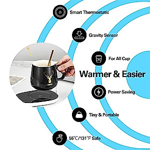 ZIHHO Coffee Mug Warmer, Black Cup Warmer Tea Milk Water Beverage Drink Candle Warmer Electric Plate with Auto Shut Off Smart Temperature Heating Control at 131℉/55℃ for Desk Office Home Use as Gift