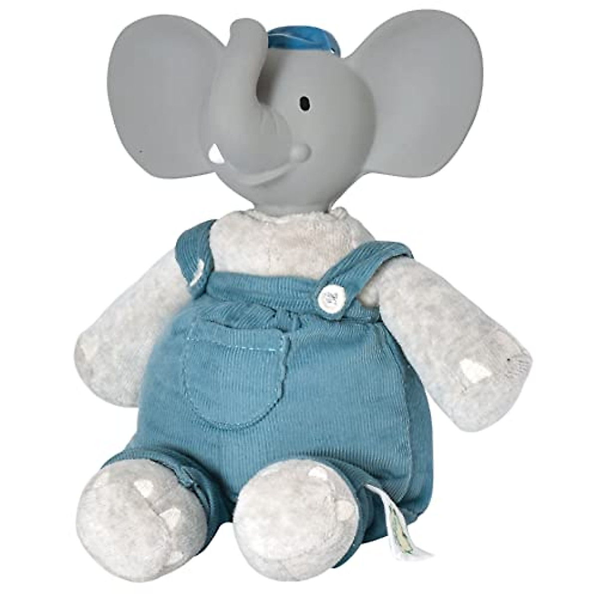 Tikiri Toys Alvin The Elephant Plush Toy with Organic Natural Rubber Head, Ages 6 Months & Up