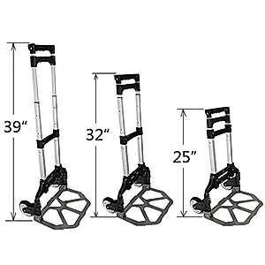 Folding Hand Dolly Truck 170 lb Capacity Aluminum Luggage Carts W/Free Bungee Cord, Collapsible (Black)