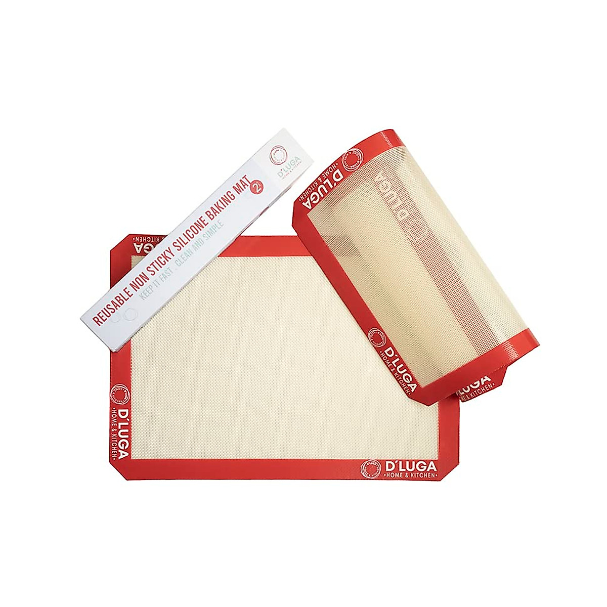 D'Luga 2-pack Non-Stick Silicone Baking Mat, Reusable Heat-Resistant Liner for Baking Pans and Cookies, Easy & Convenient, 16.5"x11.6" size, No oil Greasing Needed, Food-Grade Quality.