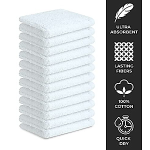 Zuperia 100% Cotton Luxury Bath Wash Cloths 60 Pack - Highly Absorbent Soft Washcloths for Face- Gym Towels, Hotel Spa Quality, Reusable and Multipurpose Towels 12 x 12 Inches (White)