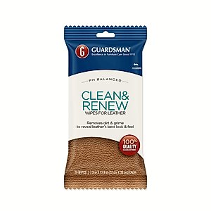 Guardsman Clean and Renew Leather Protector for Leather Furniture & Car Interiors | Small Leather Goods and Leather Shoe Cleaner, Wipes 20 Count