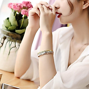 Winnie women's stainless steel rhinestone Roman numerals bracelet, rose gold, gold, silver, width 4.55mm. diameter 60mm (3 color set)