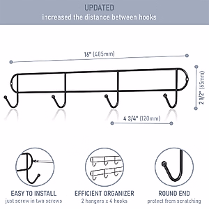 Tibres - Coffee Mug Rack Wall Mounted - Mug Holder - Coffee Cup Organizer - Mug Hanger - Coffee Cup Rack with Mug Hooks for Kitchen Display - Rustic Farmhouse Storage Tea Cup Hooks - Set of 2 - Black