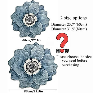 Flower Shaped Rug Blue Lotus Carpet Trendy Area Rugs Non Slip Water Absorption Doormat for Bedroom Bedside Living Room Bathroom Kitchen Floor Mat, Diameter 23.7”