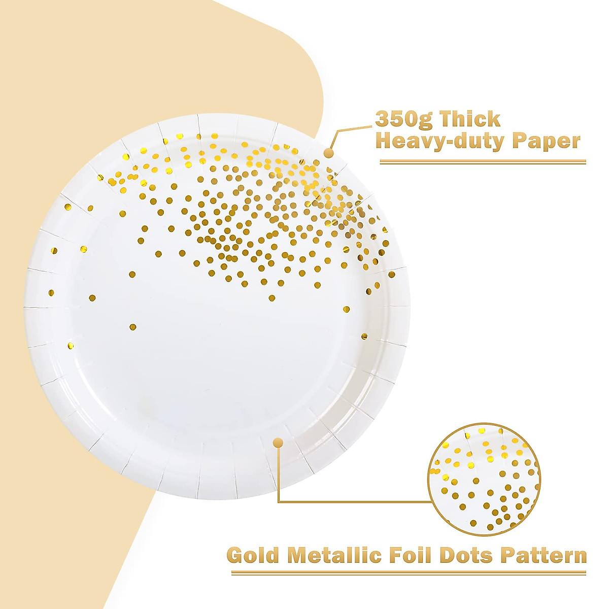 Simbago Gold Dots Party Paper Plates, 50 PCS Disposable Party Supplies Dessert Paper Plates for Birthday Party,Wedding Birdal Christmas Baby Shower (7 inches)