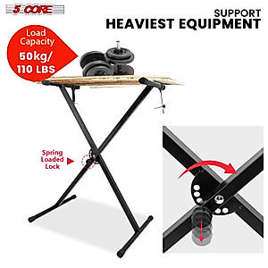 5 CORE Keyboard Stand Single X Style Adjustable Digital Electric Piano Riser Durable & Sturdy Music Synthesizer Holder Stands - 61 76 88 Keys KS1XBLK
