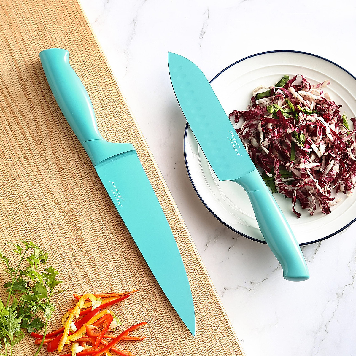 Marco Almond MA24 Kitchen Knife Sets + Marco Almond KYA77 Titanium Coated Rainbow Digital Kitchen Scale