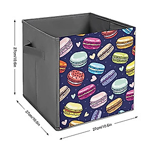 Assorted French Macarons Canvas Collapsible Storage Bins Cube Organizer Baskets with Handles for Home Office Car
