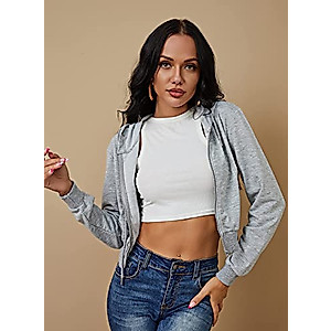 milanpavilion Women's Cropped Zip Up Hoodie Sweatshirt Long Sleeve Zipper Basic Workout Crop Jacket Teen Zipper Hoodie Grey
