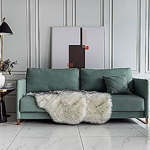 Carvapet 2 Pieces Soft Fluffy Faux Fur Chair Couch Cover Plush Sheepskin Area Rug Bedroom Living Room 2 x 3 Feet,Black/White