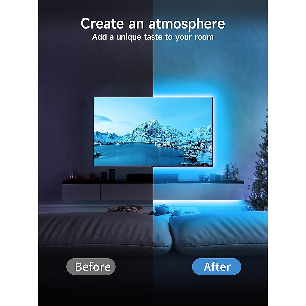 GIPOYENT TV Light Strip, Music Sync LED TV Backlights, for 32-50 Inch TV, LED TV Light with Bluetooth Function - RGB Color Changing Light Strip for Home Theater (9.8ft)