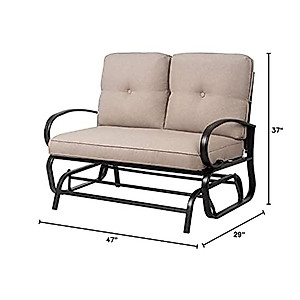 Shintenchi Outdoor Patio Metal Swing Glider Bench 2-Rocking chair Loveseat Wrought Iron Patio Furniture Steel Frame Chair Set with Cushion for Porch Balcony Garden,Beige