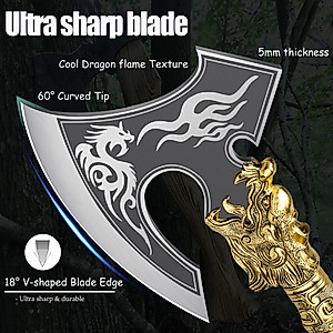 univinlions Heavy Duty Kitchen Axe Forged Bone Cleaver Cool with Dragon Handle Hatchet for Home, Outdoor Camping, Hiking Birthday Thanksgiving Idea Men