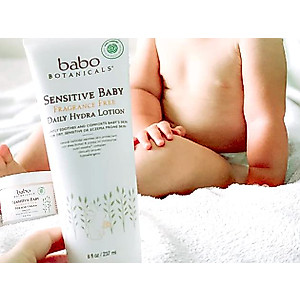 Babo Botanicals Sensitive Baby Fragrance-Free Daily Hydra Lotion - with Colloidal Oatmeal, Shea Butter & Jojoba Oil - EWG Verified, Vegan & Hypoallergenic - 8 fl. oz