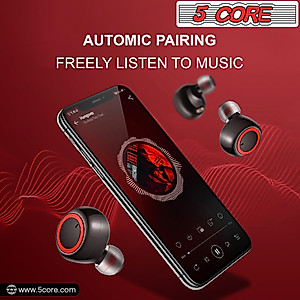 5 CORE Wireless Ear Buds • Mini Bluetooth 5.0 Noise Cancelling Earbud Headphones w Stereo Sound IPX8 Waterproof for Sports Workout EP01