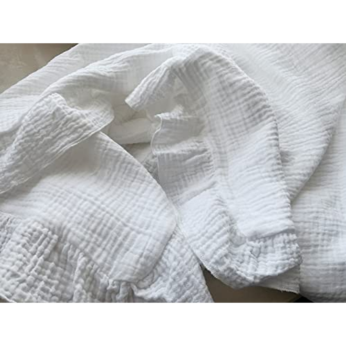 JH-YiSheng Cotton Ruffle Baby Blanket 2layers, Baby Muslin Swaddle Blankets, Infant Toddler Soft Reversible Throw Blanket,Crib Blanket with Solid Color 35 Inchesx35 Inches (White)