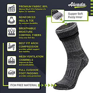 Alvada Warm Thermal Wool Socks for Winter Moisture Wicking and Breathable Cozy Boot Socks Charcoal ML