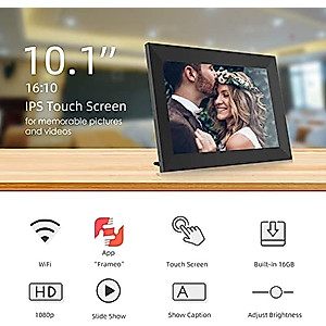 Digital Photo Frame WiFi 10.1 Inch Frameo Smart Digital Picture Frame with HD IPS Touch Screen, 16GB Storage, Auto-Rotate, Send Photos or Videos via Free App from Anywhere, Black