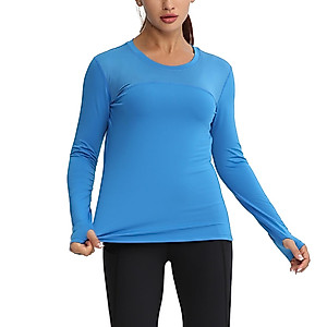 Women's Sun Protection Compression Shirts UPF 50+ Long Sleeve Workout T-Shirts Rash Guard Athletic Tops