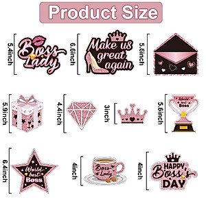 48 PCS Boss Day Decorations Pink and Black Happy Boss's Day Party Banner National Bosses Day Decorations for Women Office Hanging Streams Ceiling Swirls Rose Gold Glitter Supplies Favors Decor