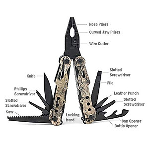 MOSSY OAK Multi-tool - 13 in 1 Multi Function Pliers - Folding Pocket Tool with Sheath, Camo - Portable Pocket Knife for Outdoors, Survival, Camping, Fishing, Hunting, Hiking，Christmas Gift for men