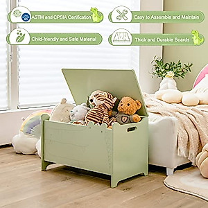 Costzon Wooden Toy Box, Kids Large Trunk Chest w/Safety Hinge & Handles, Flip-Top Storage Organizer for Children’s Playroom Bedroom Living Room Entryway (Green)