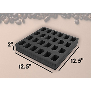 Polar Whale 2 Coffee Espresso Capsule Drawer Organizer Tray Inserts Compatible with Nespresso Vertuo VertuoLine Kitchen Home Office Waterproof Washable Black Foam 24 Compartment 12.5 x 12.5 Inches