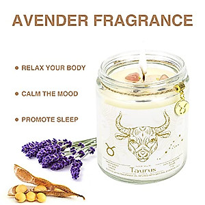 YTENTE Taurus Zodiac Sign Candle Gift, Zodiac Crystals Candle Jar,Astrology Lavender Scented Soy Stones Candles Best Friends Gifts for Women Men Sister Brother Funny Birthday Gift…